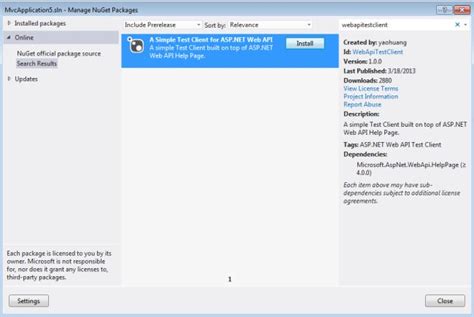 adding the test api in the asp web api help page