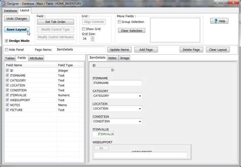 Database Designer For Windows Designer Build Database Home Inventory Define Layout