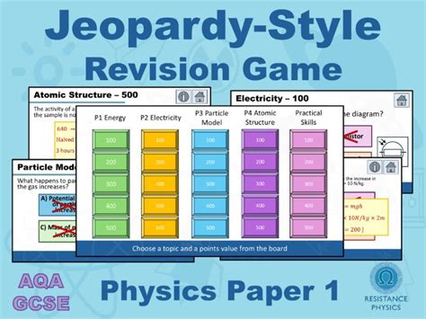 Physics Paper 1 Jeopardy Style Revision Game Teaching Resources