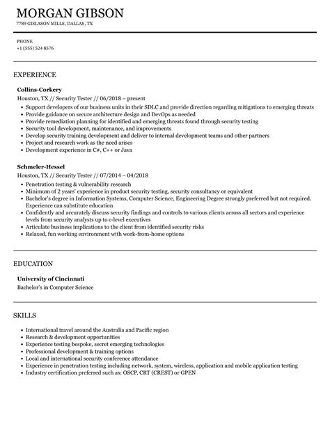 Security Tester Resume Samples Velvet Jobs