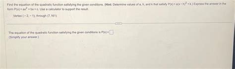 Solved Find The Equation Of The Quadratic Function Chegg