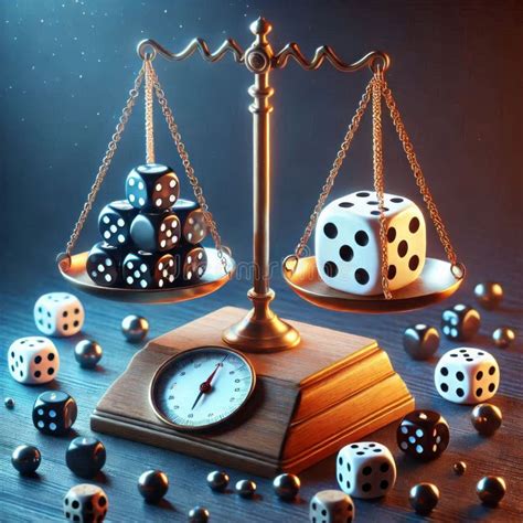 Risk Versus Reward Concept With Dice On Weighing Scales Symbolizing Balance And Decision Making