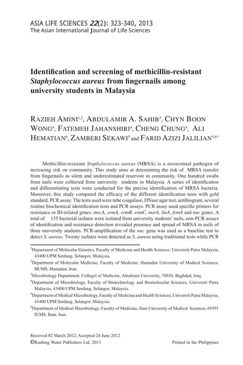 Pdf Identification And Screening Of Methicillin Resistant Staphylococcus Aureus From