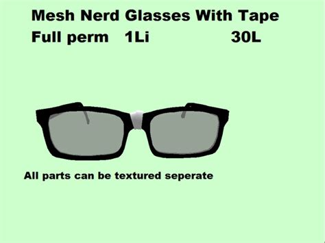 Second Life Marketplace Mesh Nerd Glasses 1li