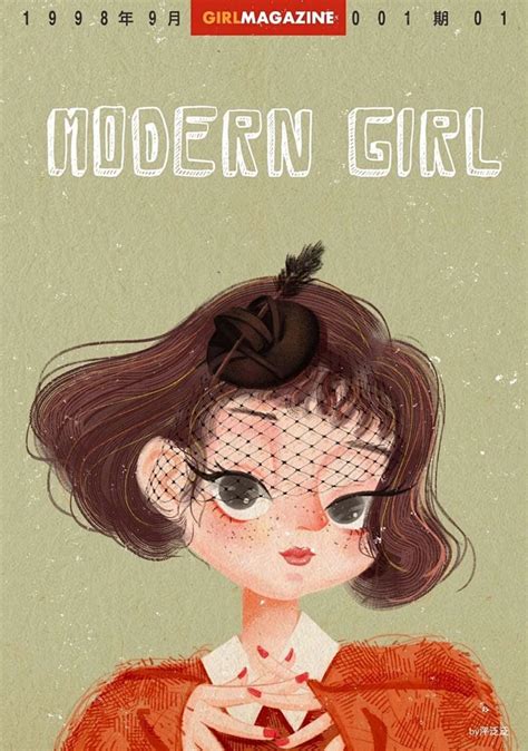 复古女生插画 花瓣网
