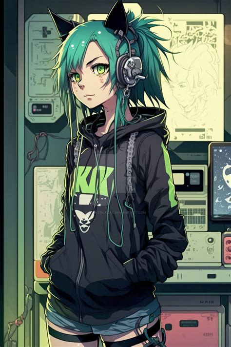 Green Hair Punk Cat Girl 1 By Punkerlazar On Deviantart