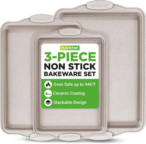 Nutrichef Nonstick Cookie Sheet 3 Piece Set Carbon Steel Baking Trays