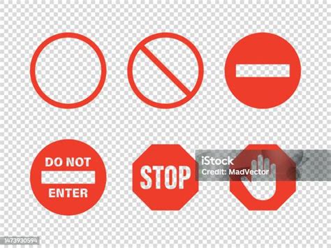 벡터 흰색과 빨간색 라운드 금지 정지 표지판 아이콘 세트경고 위험 표지판 프레임 근접 촬영 도로 표지판의 위험한 플레이트 디자인 템플릿 전면 보기 진입금지 표시에 대한 스톡