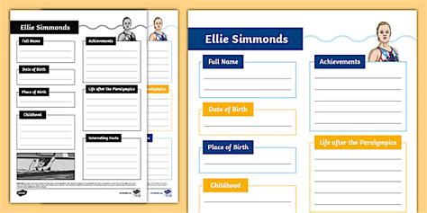 Ks2 Ellie Simmonds Fact File Template Twinkl