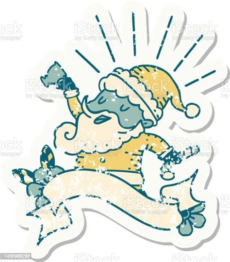 문신 스타일의 산타 클로스 크리스마스 캐릭터의 낡은 스티커 축하 0명에 대한 스톡 벡터 아트 및 기타 이미지 0명 그런지