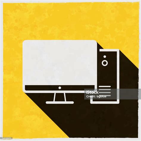 데스크탑 컴퓨터 질감이 있는 노란색 배경에 긴 그림자가 있는 아이콘 169에 대한 스톡 벡터 아트 및 기타 이미지 169 Hd 포맷 Hdtv Istock