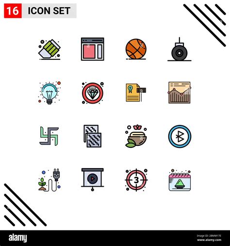 Set Of 16 Vector Flat Color Filled Lines On Grid For Lamp Idea Sport Bulb Bathyscaphe