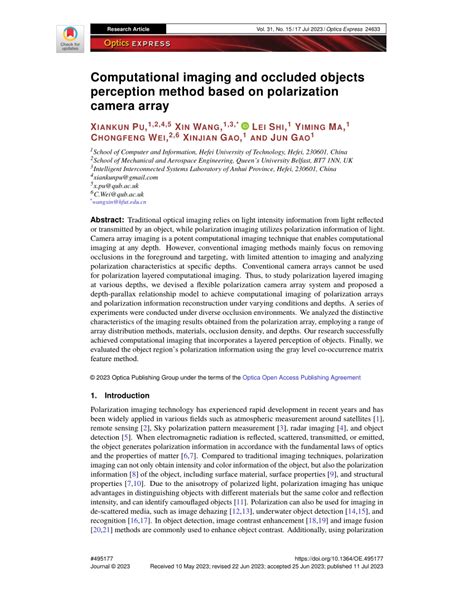 Pdf Computational Imaging And Occluded Objects Perception Method Based On Polarization Camera