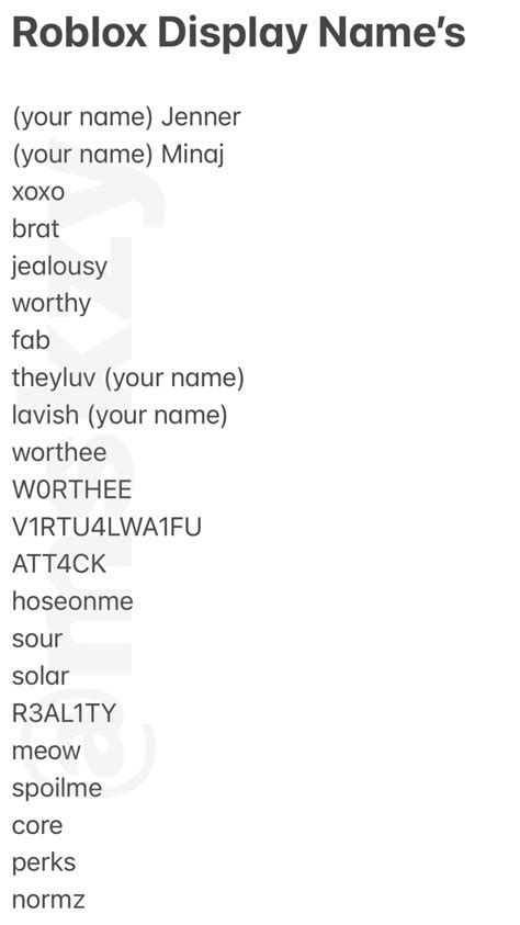 Y2k Roblox Display Name Ideas