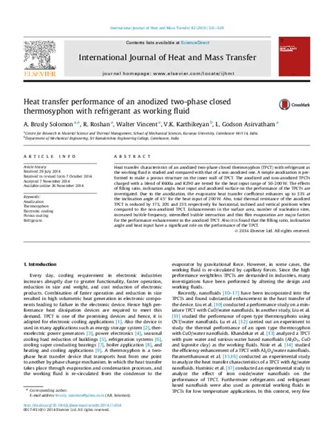 Pdf Heat Transfer Performance Of An Anodized Two Phase Closed Thermosyphon With Refrigerant As