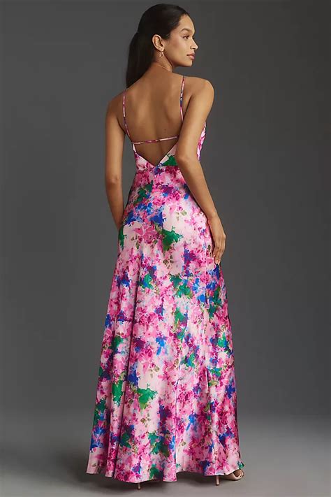 Ml Monique Lhuillier Violette Satin Halter Maxi Dress Anthropologie