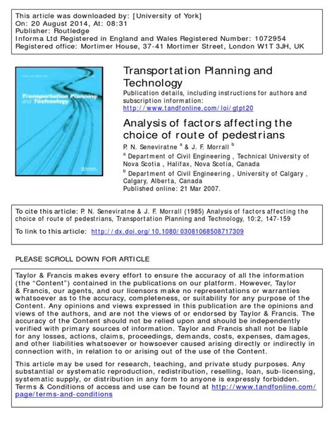 Analysis Of Factors Affecting The Choice Of Route Of Pedestrian Pdf