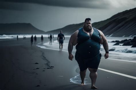 Premium AI Image Man Walking On The Beach By Day Generative AI