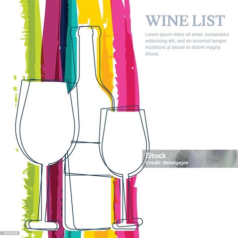 와인 병 유리 실루엣 무지개 스트라이프 워터컬러 벡터 배경 와인에 대한 스톡 벡터 아트 및 기타 이미지 와인 와인병 다중 색상 Istock