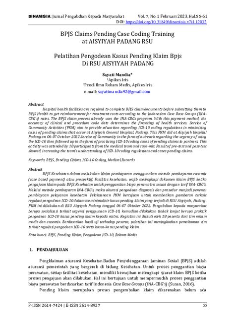 Pdf Bpjs Claims Pending Case Coding Training At Aisyiyah Padang Rsu Sayati Mandia