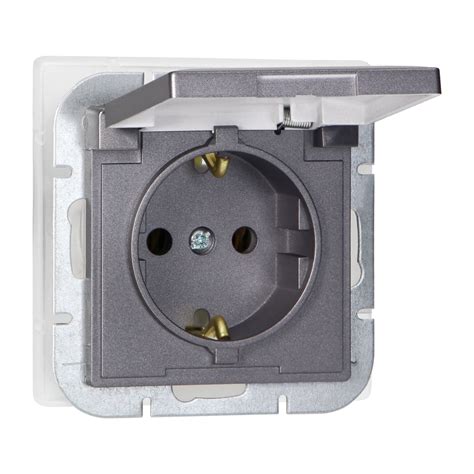 Flush Mounted Single Socket 2pe Schuko Weather Proof With Cover Pearl