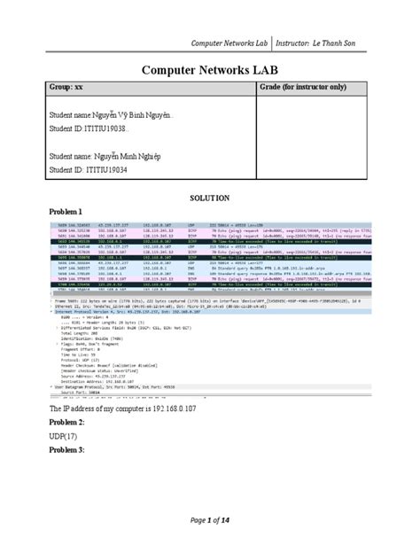Computer Networks Lab Group Xx Grade For Instructor Only Pdf