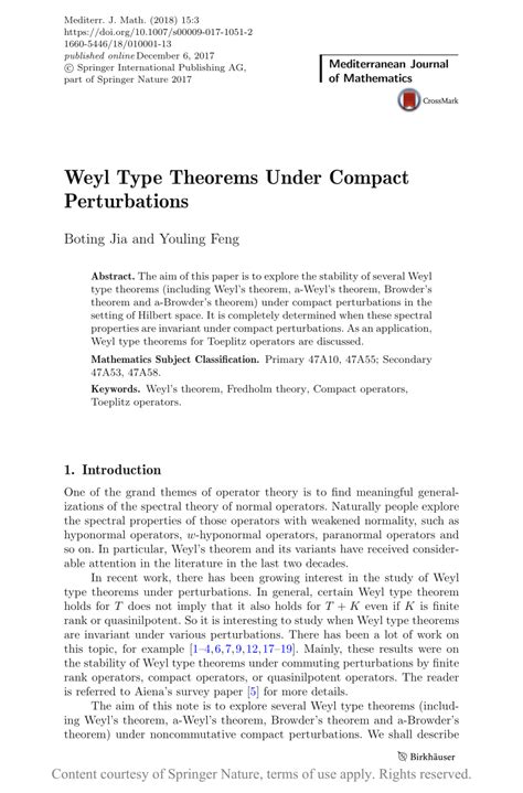 Weyl Type Theorems Under Compact Perturbations Request Pdf