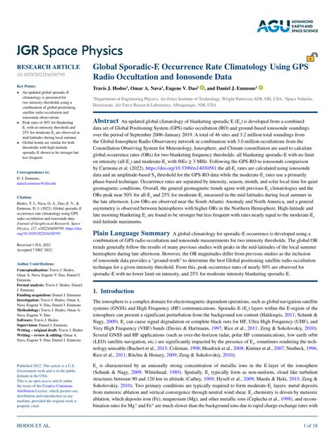 Pdf Global Sporadic‐e Occurrence Rate Climatology Using Gps Radio Occultation And Ionosonde Data