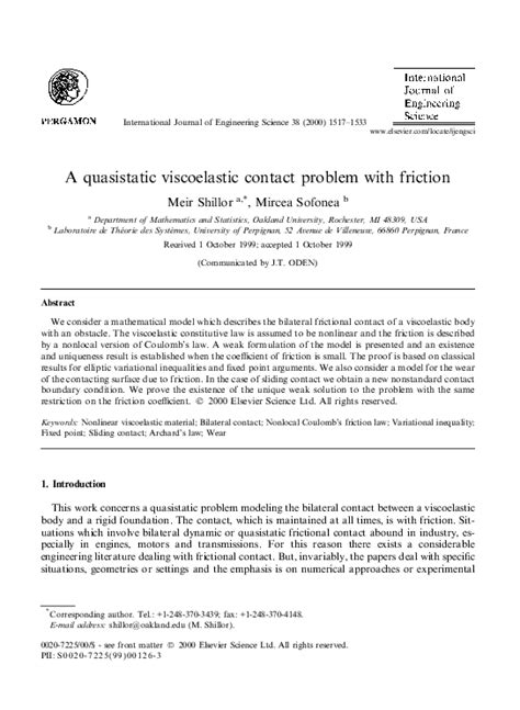 Pdf A Quasistatic Viscoelastic Contact Problem With Friction