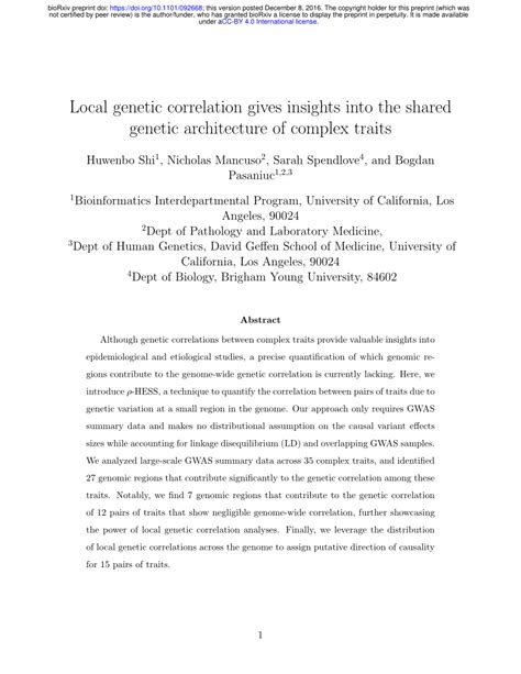 Pdf Local Genetic Correlation Gives Insights Into The Shared Genetic