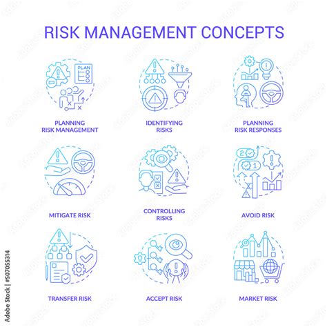 Risk Management Blue Gradient Concept Icons Set Identifying And