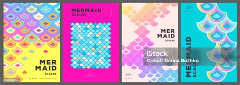 여름 디스코 포스터 또는 홀로그램 인어 규모 추상 질감과 커버의 세트 벡터 일러스트 레이 션 개념에 대한 스톡 벡터 아트 및 기타 이미지 Istock