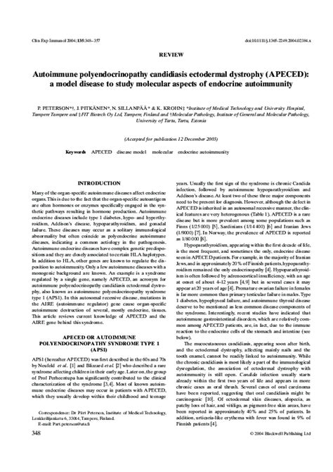 Pdf Autoimmune Polyendocrinopathy Candidiasis Ectodermal Dystrophy Apeced In The Irish