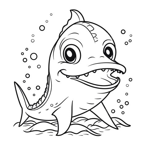 아이 개요 스케치 드로잉을위한 귀여운 만화 물고기 색칠 페이지 벡터 모사사우루스 그림 모사사우루스 개요 모사사우루스 스케치 Png 일러스트 및 벡터 에 대한 무료