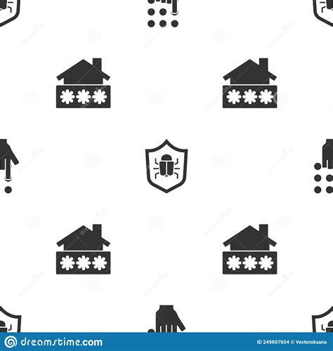 Set Password Protection System Bug And House With Password On Seamless Pattern Vector Stock