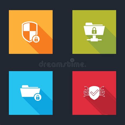 Set Shield Security With Lock Ftp Folder And Folder And Cyber Icon