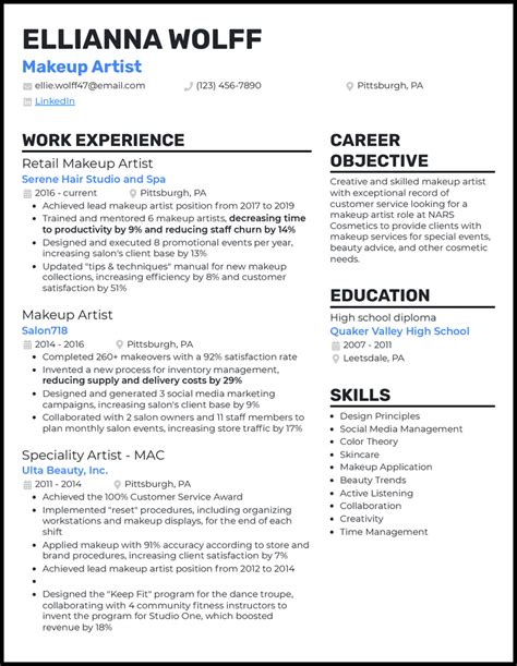 Makeup Artist Resume