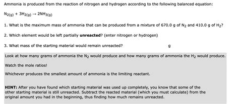 Solved Ammonia Is Produced From The Reaction Of Nitrogen And