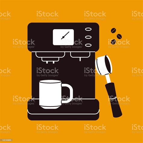 커피 머신 컵이 있는 에스프레소 장치 만화 낙서 바리스타 도구 커피숍 메뉴 디자인 벡터 그림 개념에 대한 스톡 벡터 아트 및