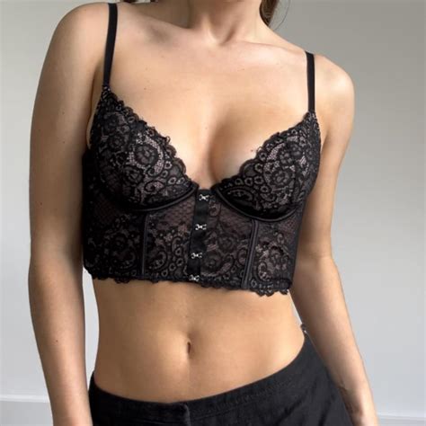 Sexy Black Lace Bralet Corset Size 34c Depop