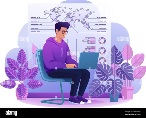 Man Working Laptop Business Report Illustration Stock Vector Image And Art Alamy