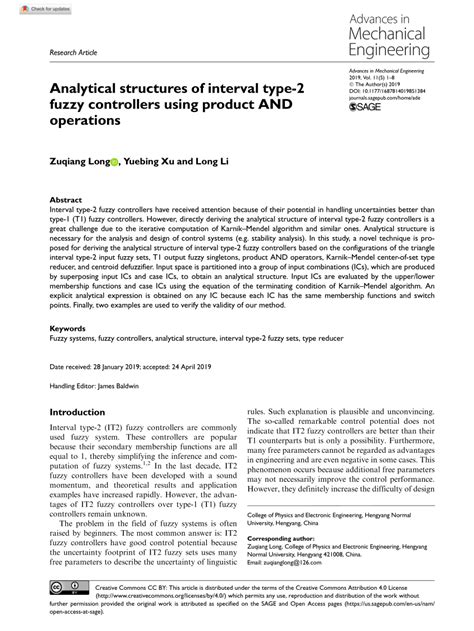Pdf Analytical Structures Of Interval Type 2 Fuzzy Controllers Using Product And Operations