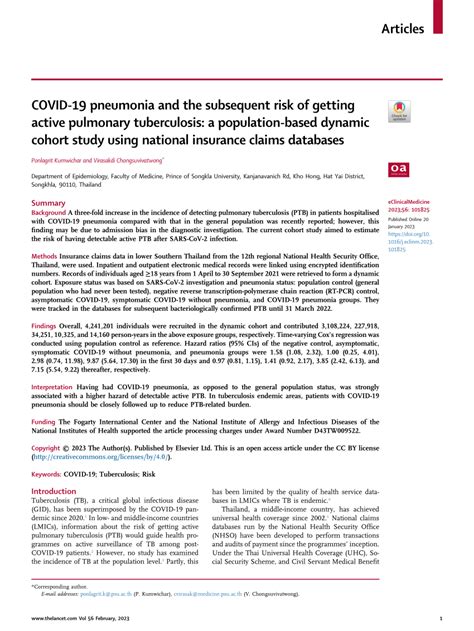 PDF COVID Pneumonia And The Subsequent Risk Of Getting Active Pulmonary Tuberculosis A