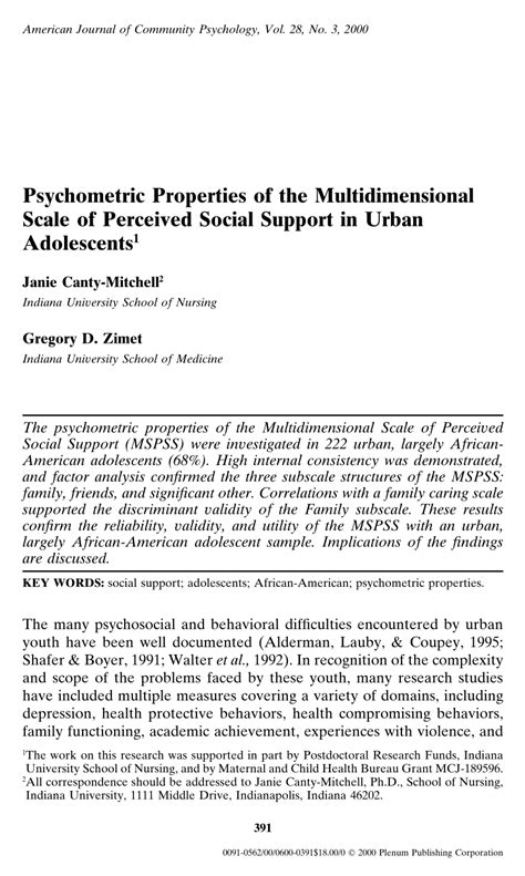 Pdf Psychometric Properties Of The Multidimensional Scale Of Perceived Social Support In Urban