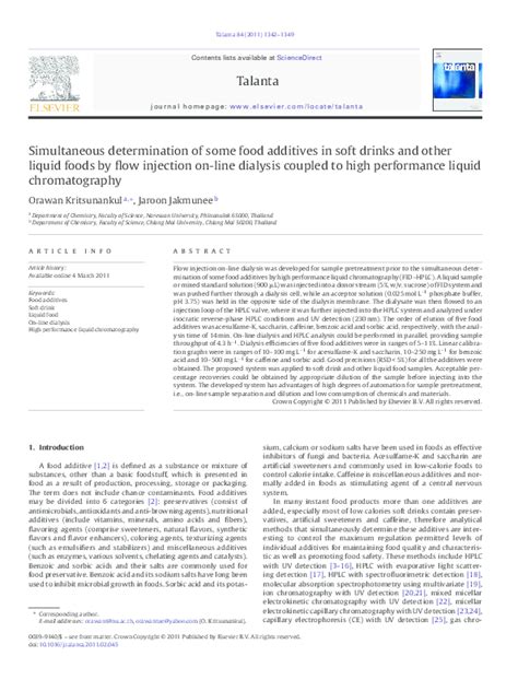 Pdf Simultaneous Determination Of Some Food Additives In Soft Drinks And Other Liquid Foods By