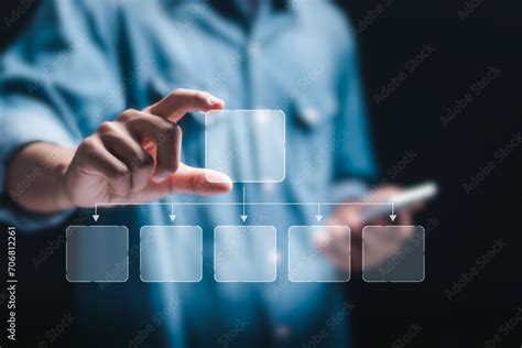 Businessman Touch Virtual Screen Of Flowchart For Business Process And Workflow With Flowchart