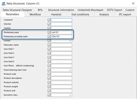 preliminary marks extension tekla user assistance