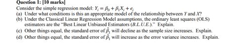 Solved Question 1 [10 Marks] Consider The Simple Regression