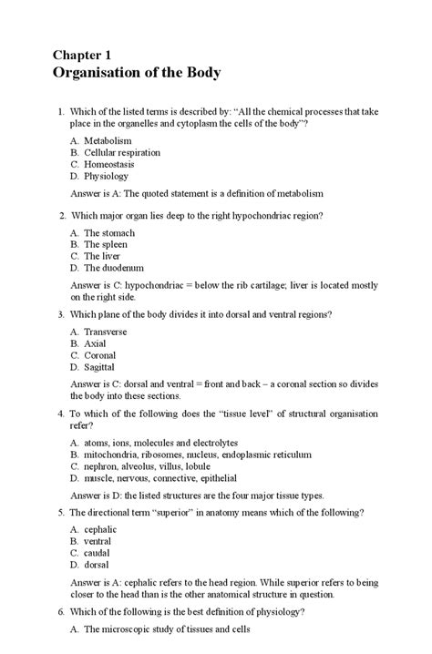 Basic Anatomy Quizz And Physiology With Answers Quizzes Anatomy Docsity