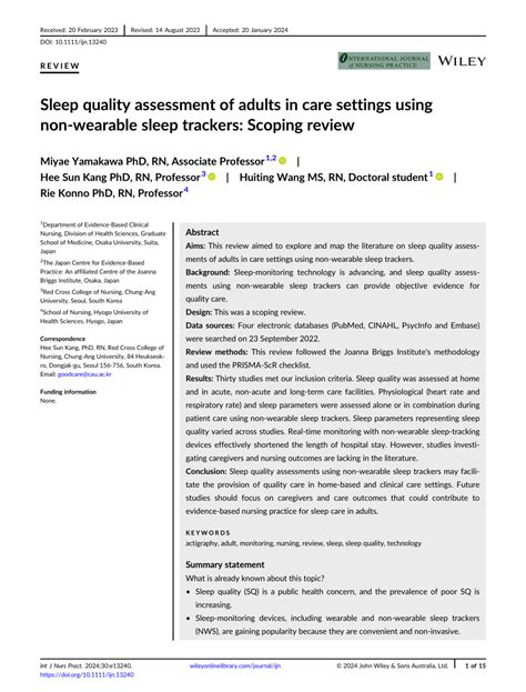 Sleep Quality Assessment Of Adults In Care Settings Using Non‐wearable Sleep Trackers Scoping